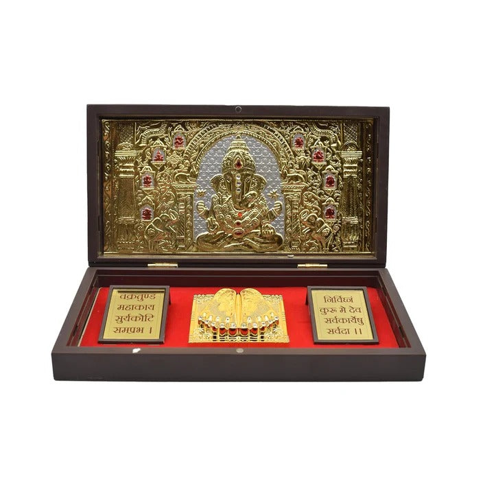 Gold Plated Ganesh Ganapati Photo Frame with Charan Paduka for Pooja R ...